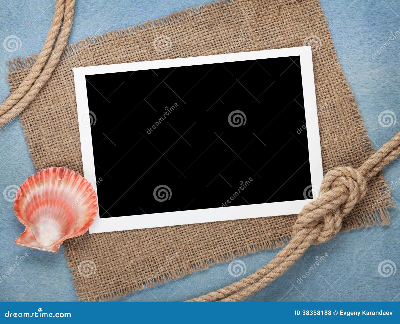 Blank Photo Frame with Seashell and Ship Rope Stock Photo - Image of ...