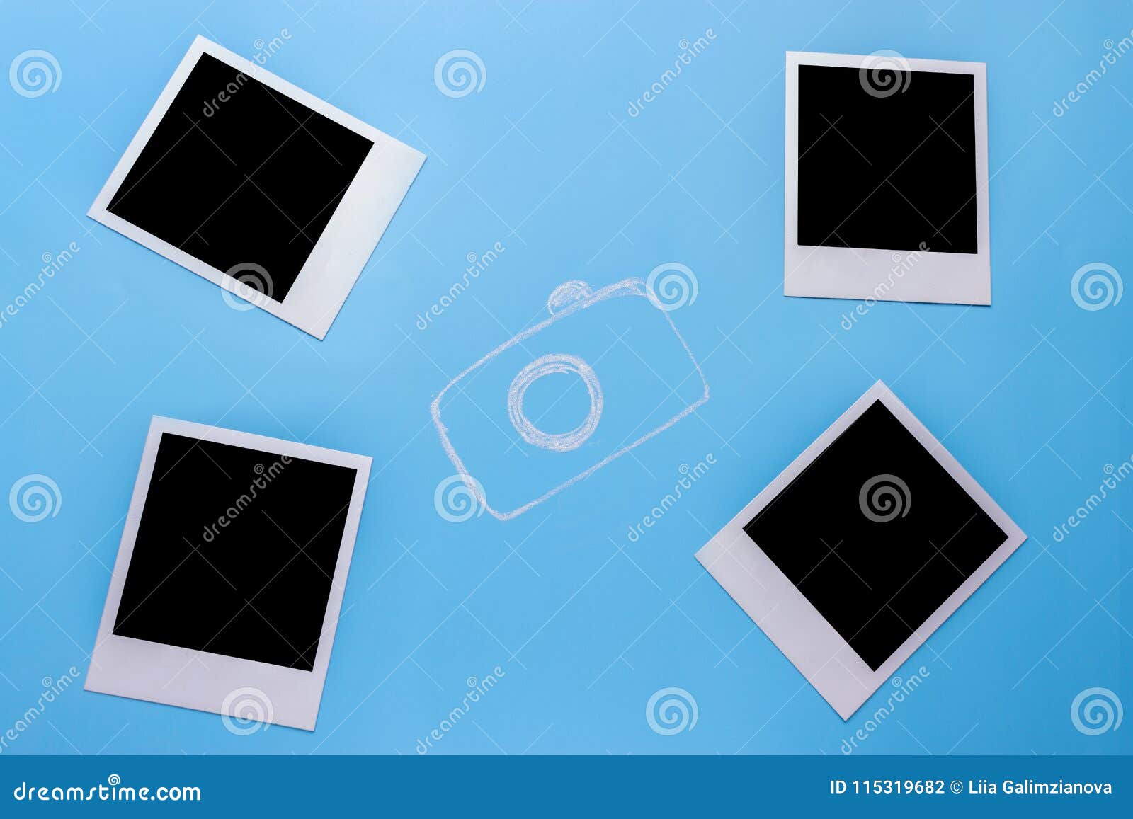 Blank photo frames, camera stock photo. Image of space - 115319682