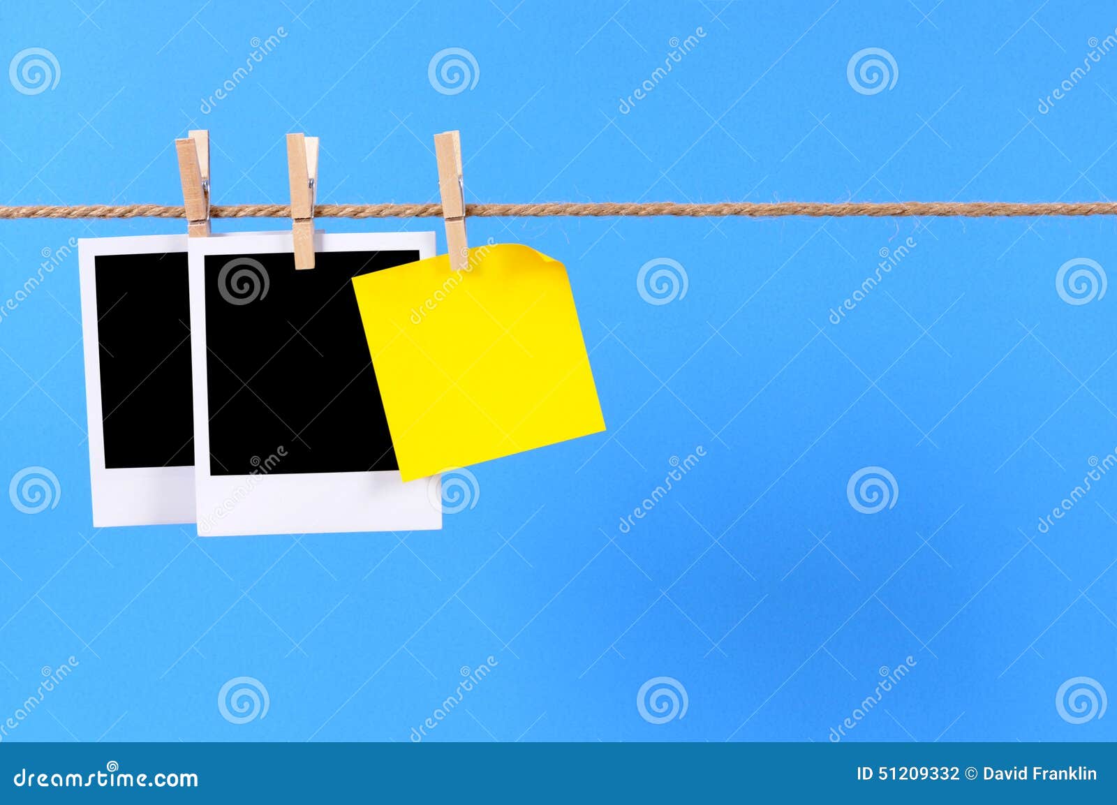 Polaroids With Post It Style Sticky Note Rope String Washing Line Stock ...