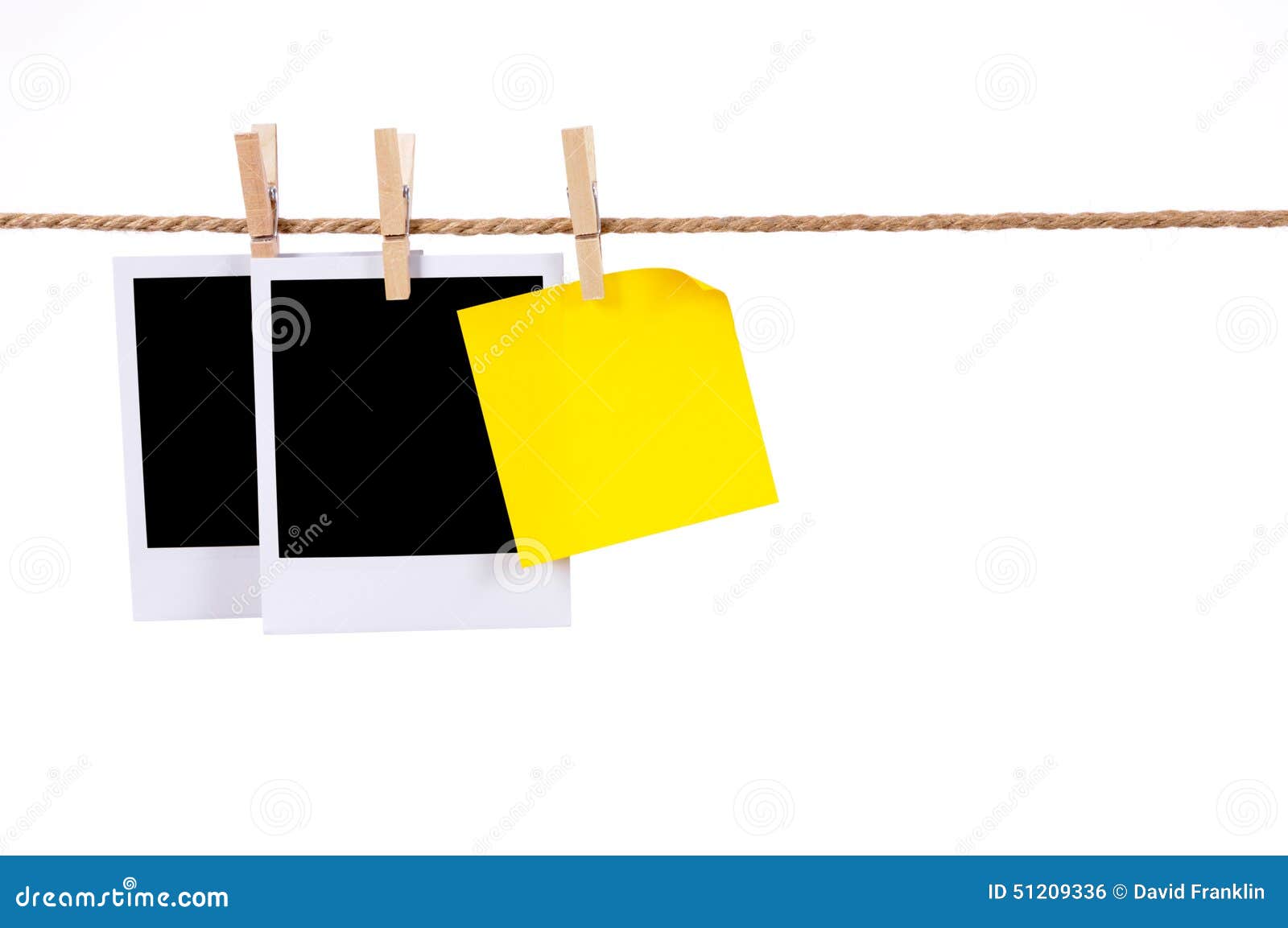 Polaroids with Post it Style Sticky Note Rope String Washing Line Stock ...