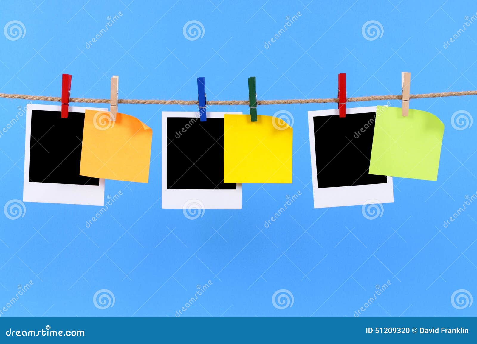 Polaroid Photo Frames with Post it Style Sticky Notes String Rope ...
