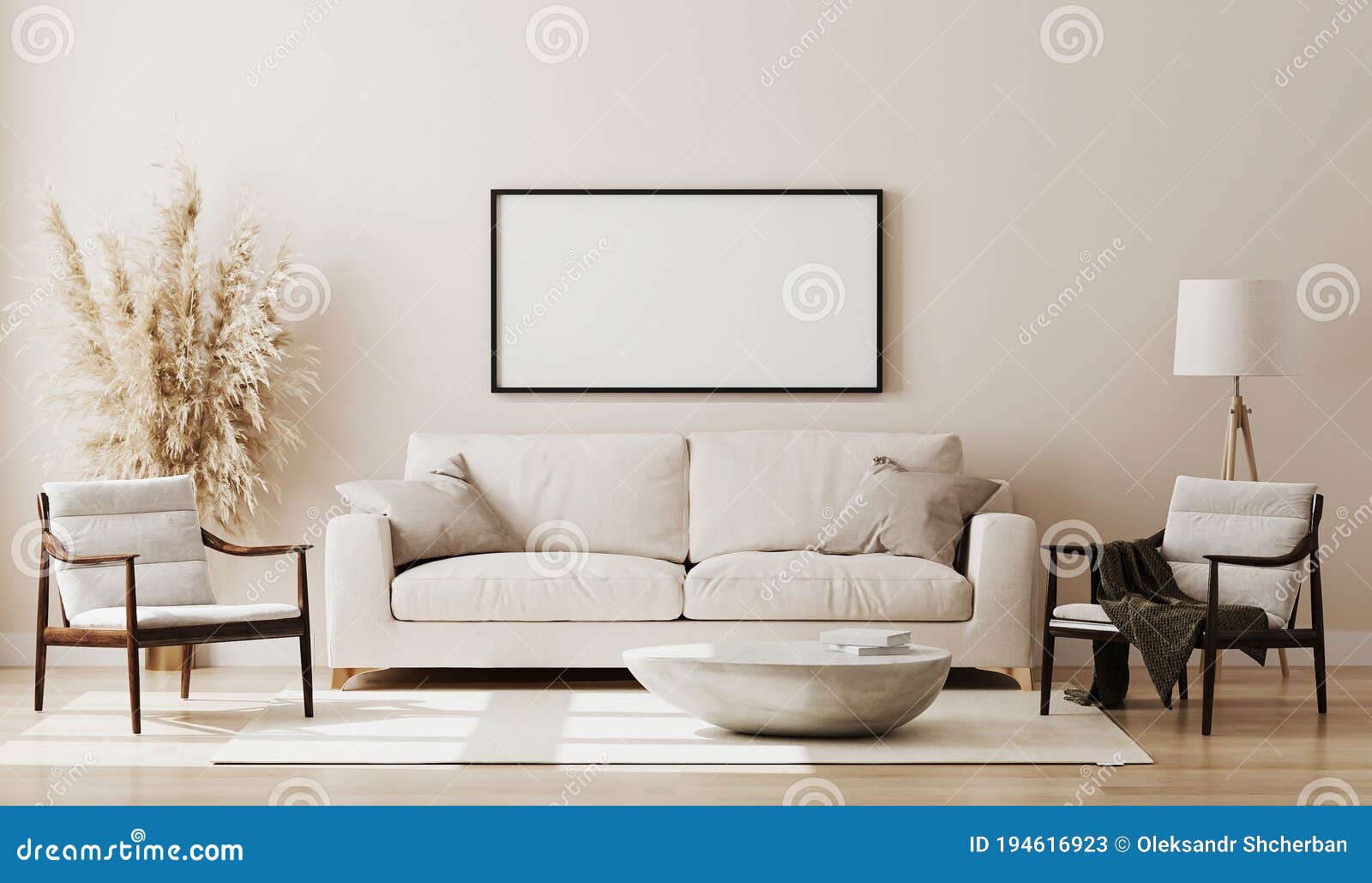 Blank Picture Frame Mock Up in Beige Room Interior , 3d Rendering Stock ...