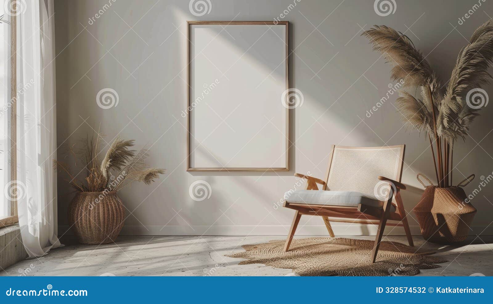 Blank Picture Frame Mock-up on a Wall. Artwork Template in Rustic Boho ...