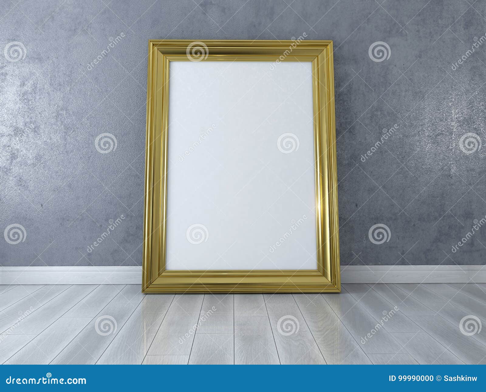 Blank Picture with Gold Frame Standing on Floor. Design Template for ...