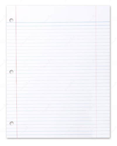 Blank Piece of School Lined Paper on White Stock Image - Image of empty ...