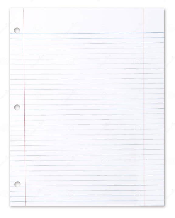 Blank Piece of School Lined Paper on White Stock Image - Image of empty ...