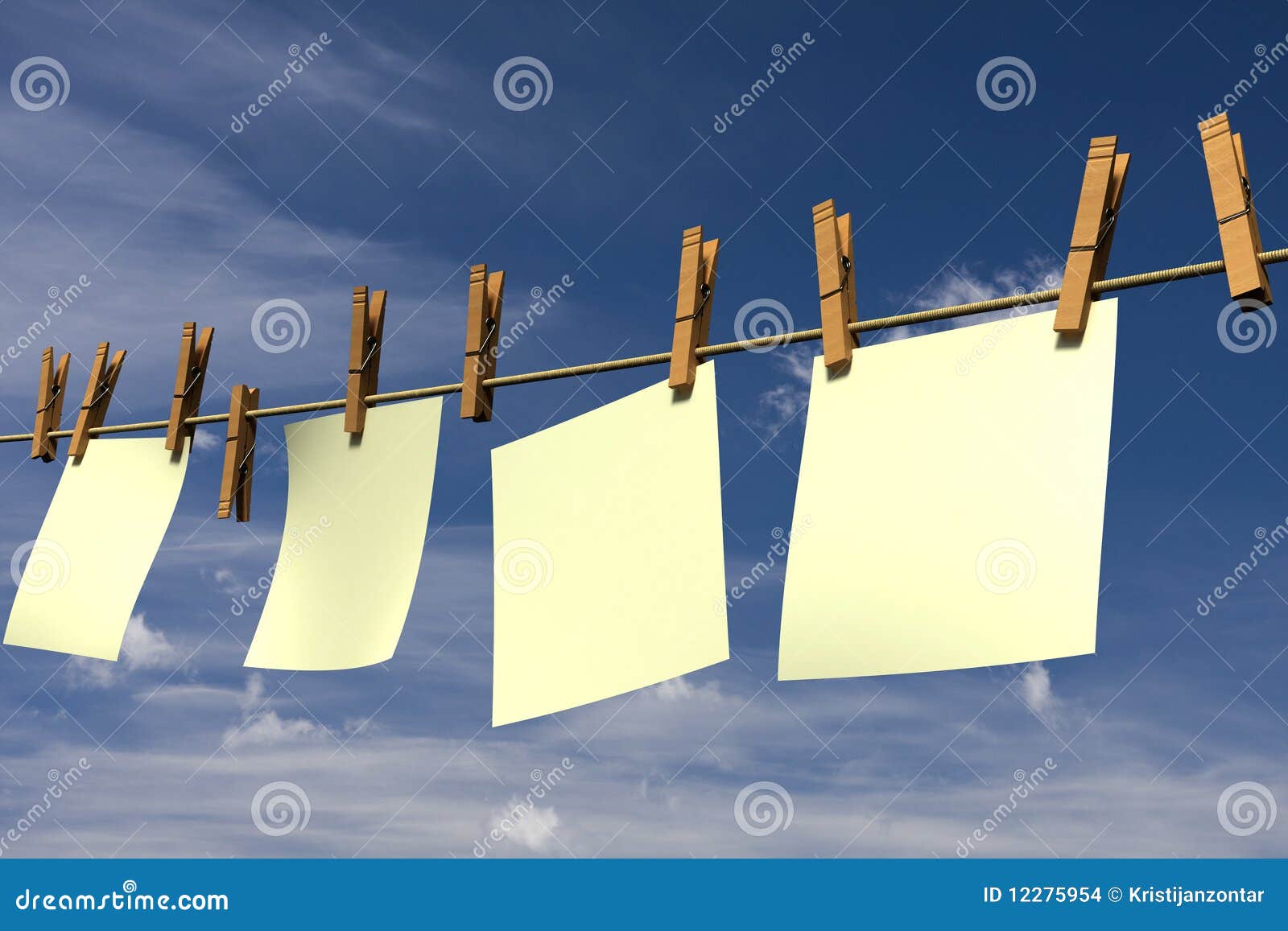 Blank Pieces of Paper Hanging on a Rope Stock Illustration ...