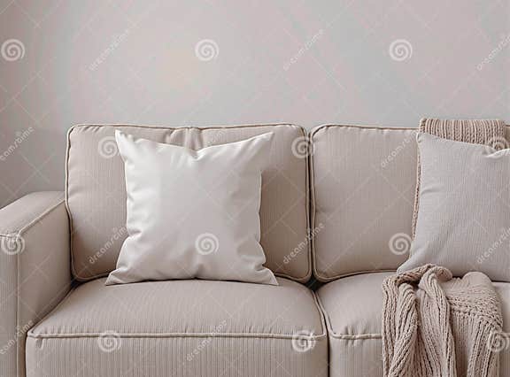 A Soft, Blank Pillow on a Neutral-colored Sofa in a Minimalist, Clean Living Room, Ideal for ...