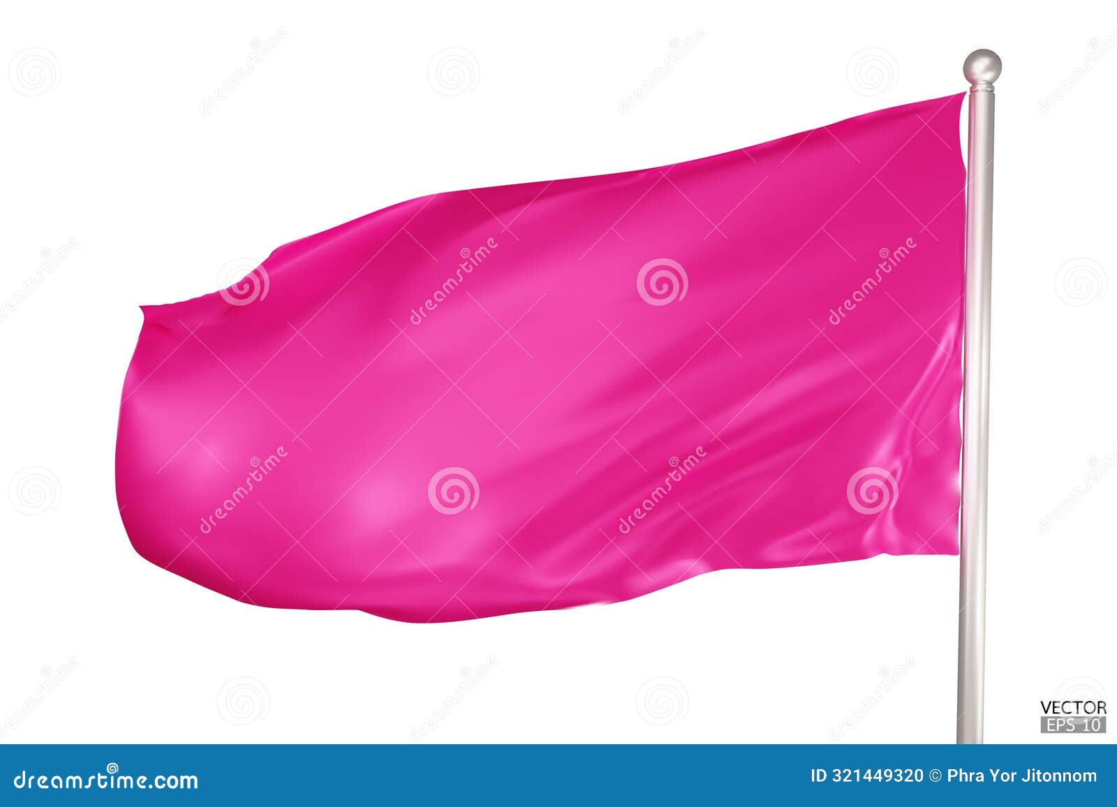 Blank Pink Flag on White Background. a Pink Flag Waving in the Wind on ...