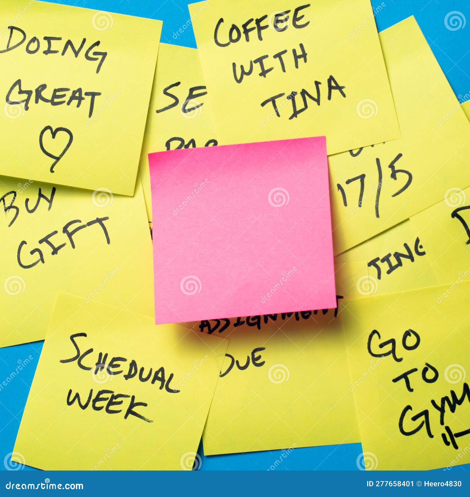 Blank Pink Sticky Note in Center of Yellow Notes Stock Image - Image of ...