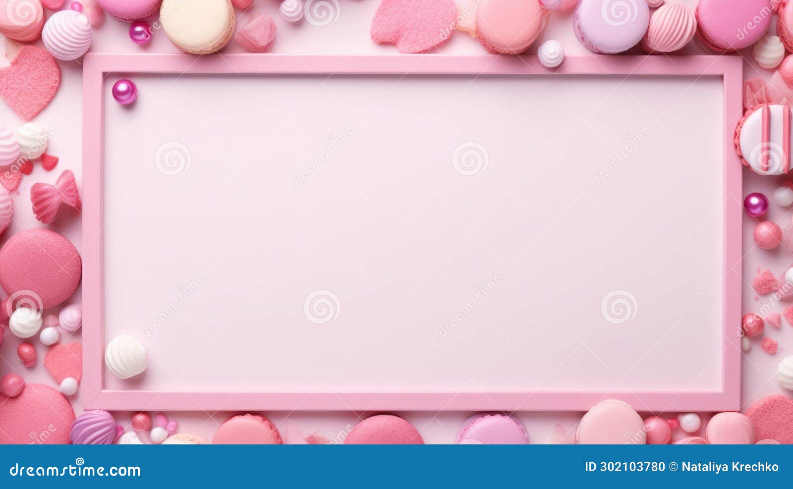 Blank Pink White Frame. Assorted Sweets, Confectionery Around Empty ...