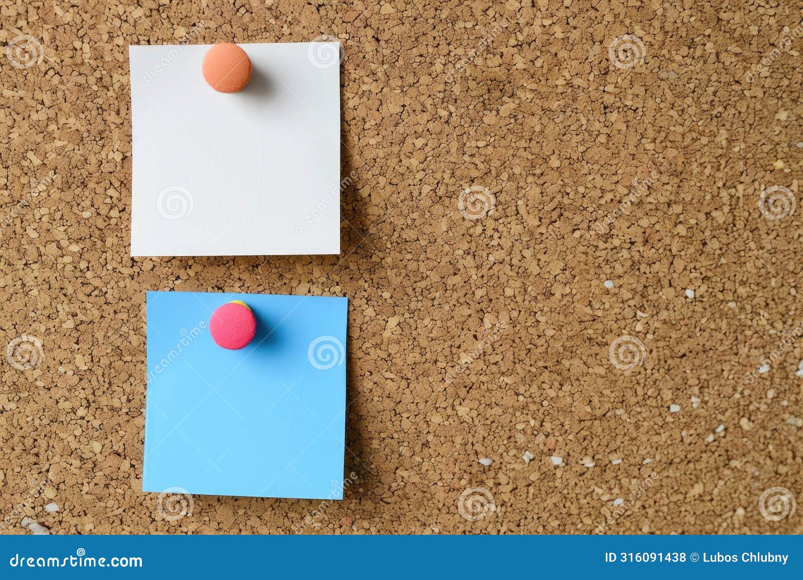 Blank Pinned Notes Attached with Colorful Push Pins To a Corkboard ...