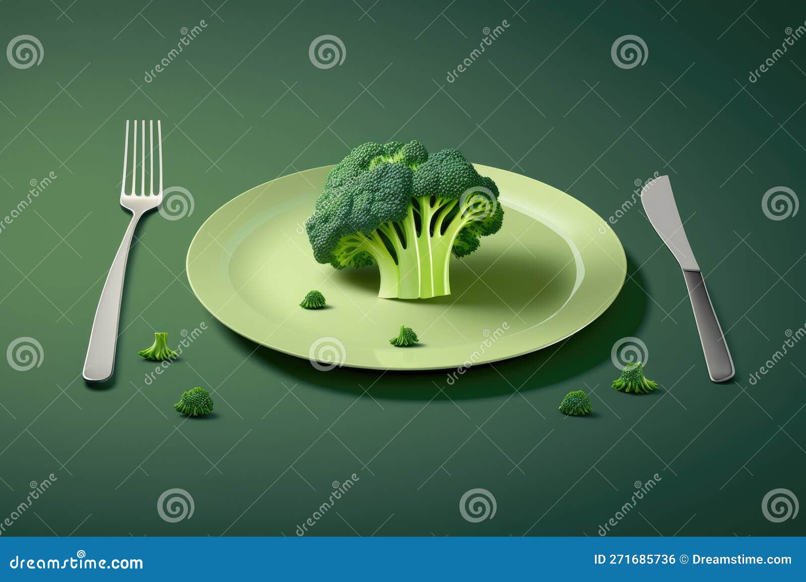 Blank Placeholder for Text. Stalks of Bright Green Broccoli Served on a ...