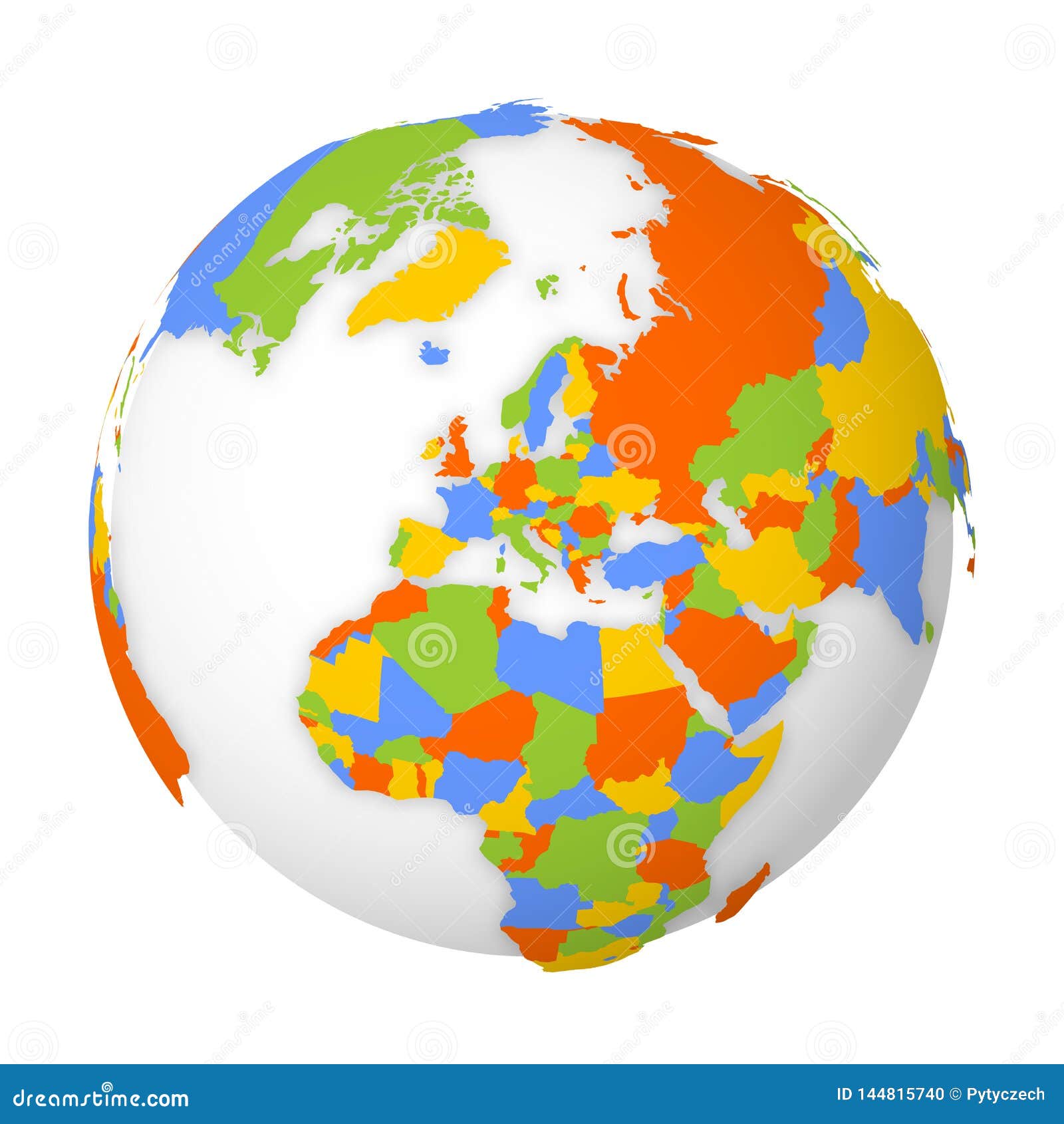 Blank Political Map of Europe. 3D Earth Globe with Colored Map Stock ...