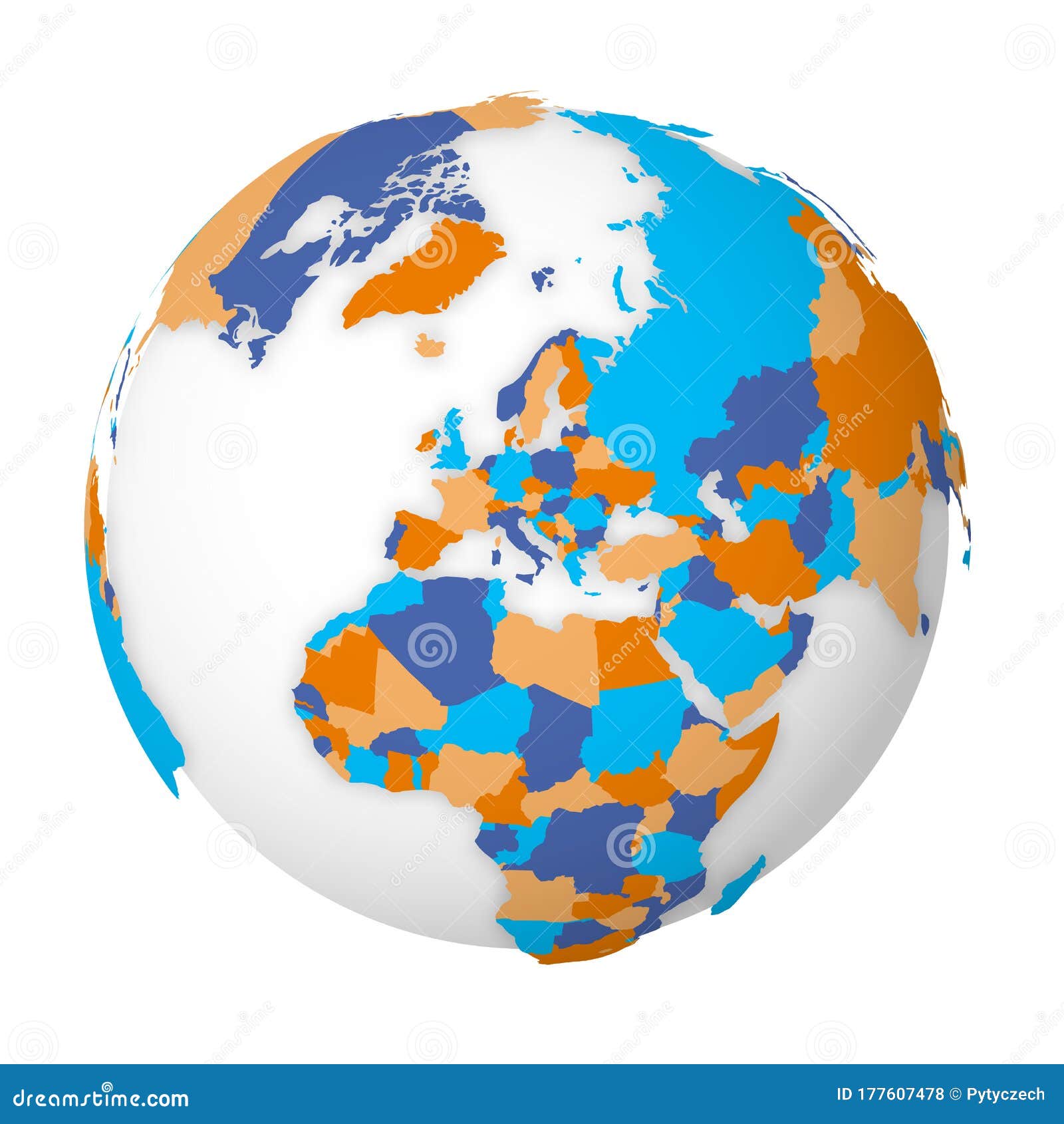 Blank Political Map of Europe. 3D Earth Globe with Colored Map Stock ...