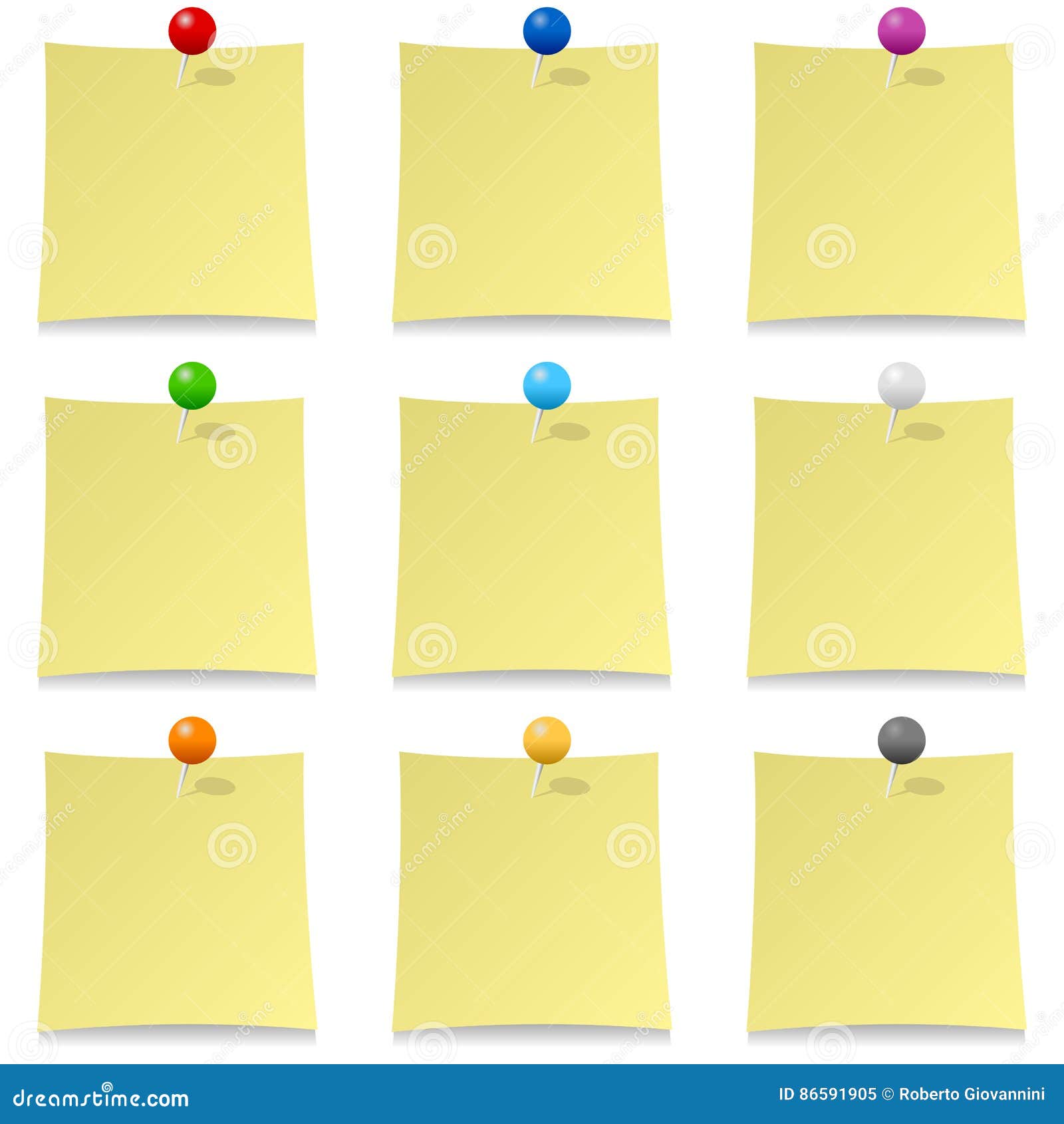 Blank Post it with Colorful Pins Collection Stock Vector - Illustration ...