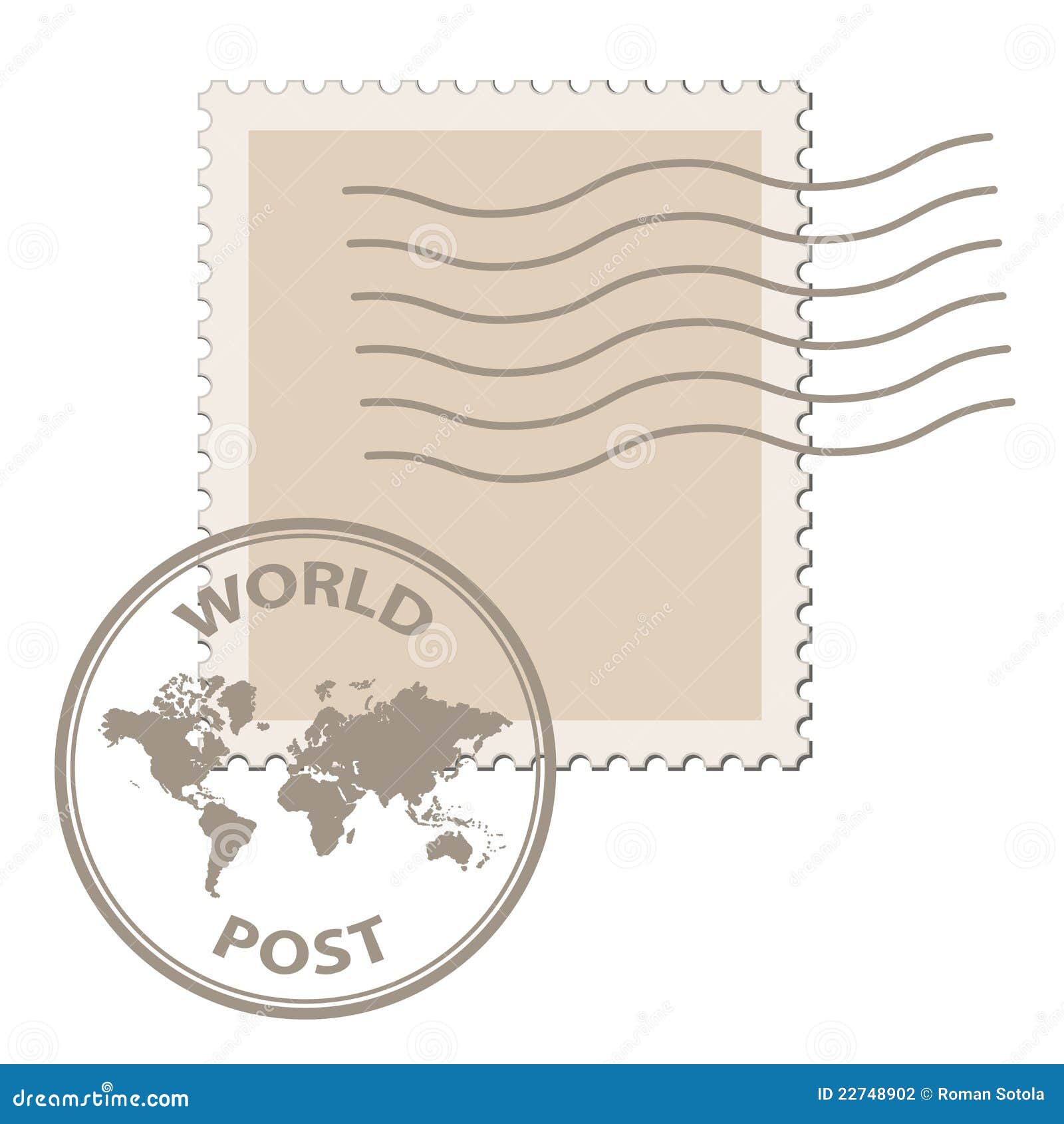 Blank Post Stamp with World Map Postmark Stock Vector - Illustration of ...