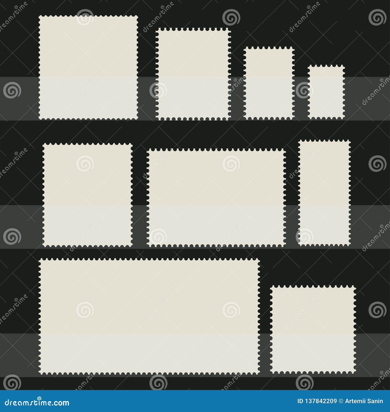 Blank Postage Stamp Set. Toothed Border Stickers in Different Size ...