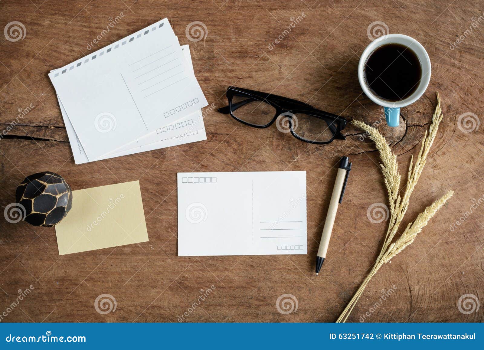 Blank Postcard with Coffee on Wooden Table Stock Photo - Image of ...