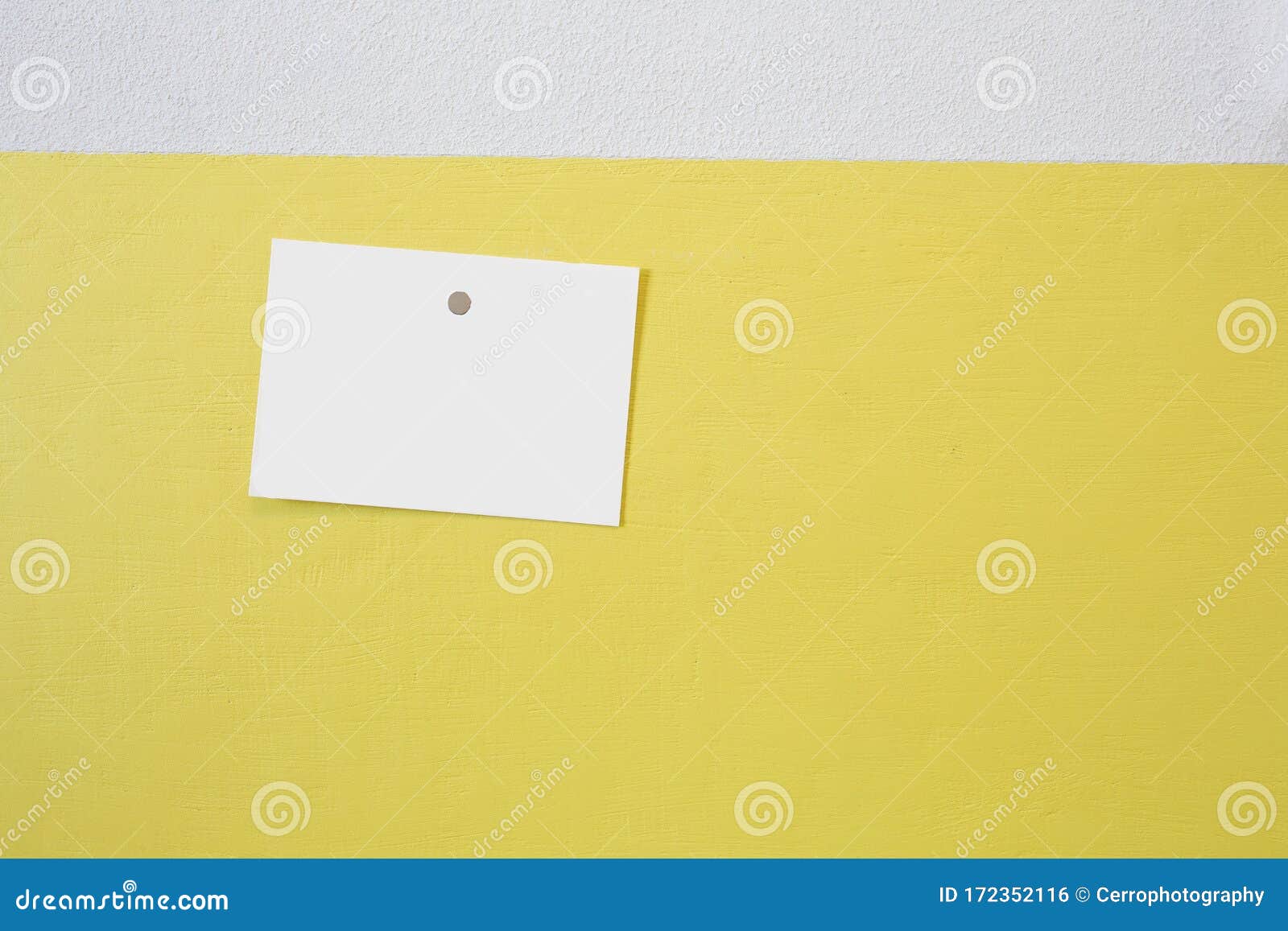 Blank Postcard Frame Hanging on a Yellow Wall with a Pushpin, Concrete ...