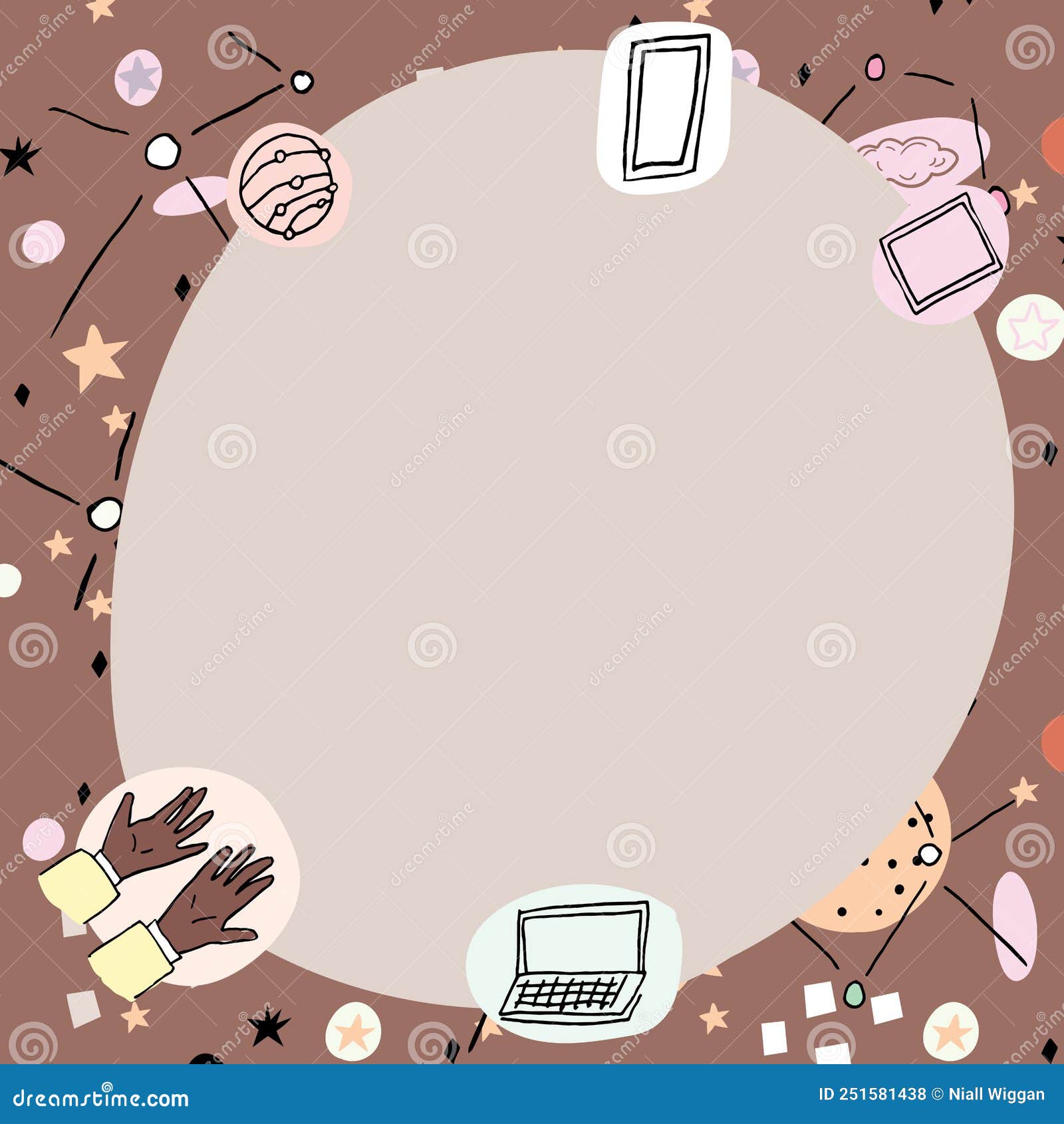 Blank Poster Decorated with Modern Technology Symbols. Empty Frame ...