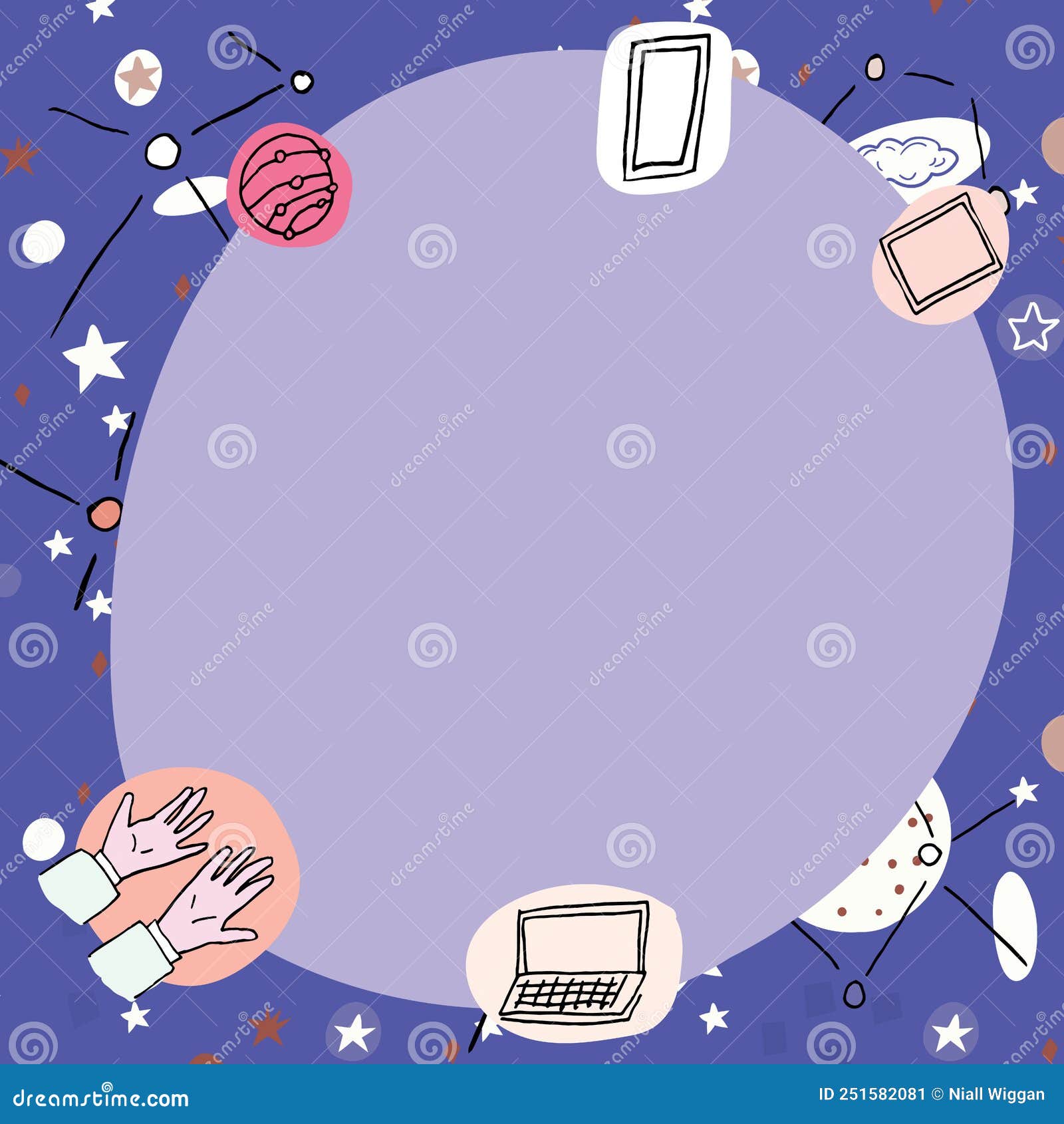 Blank Poster Decorated with Modern Technology Symbols. Empty Frame ...