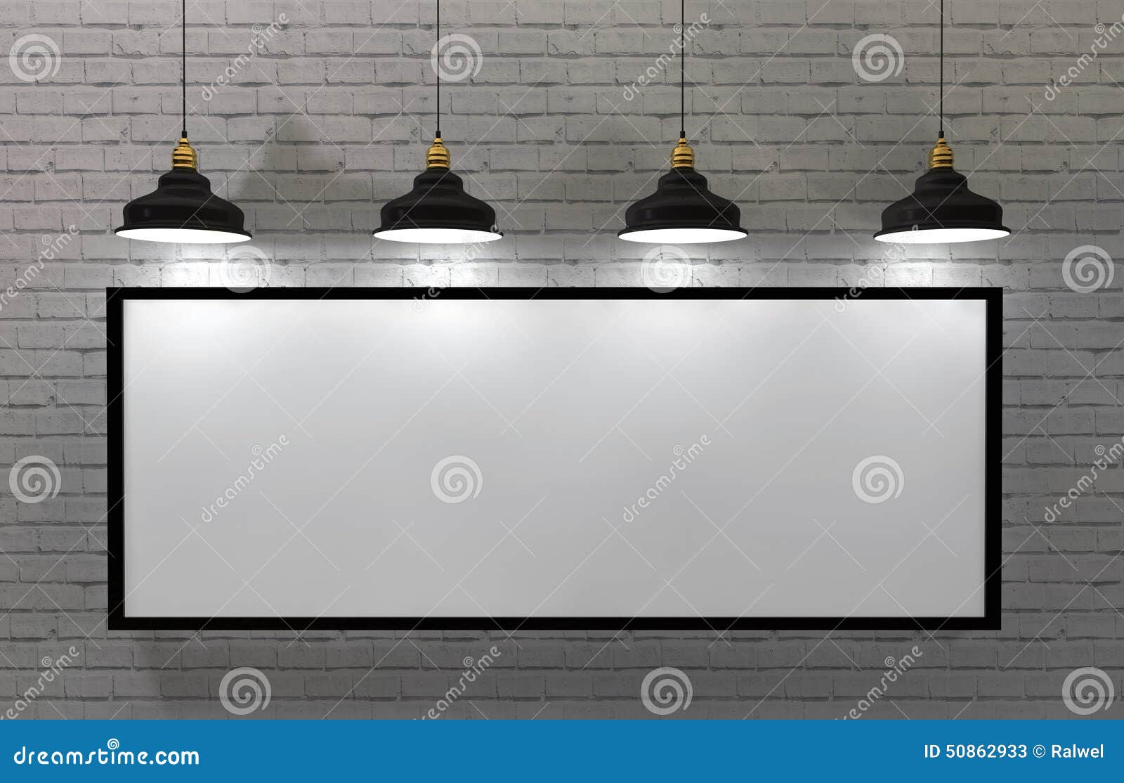 Blank Poster Illuminated by Lamps Above Stock Illustration ...
