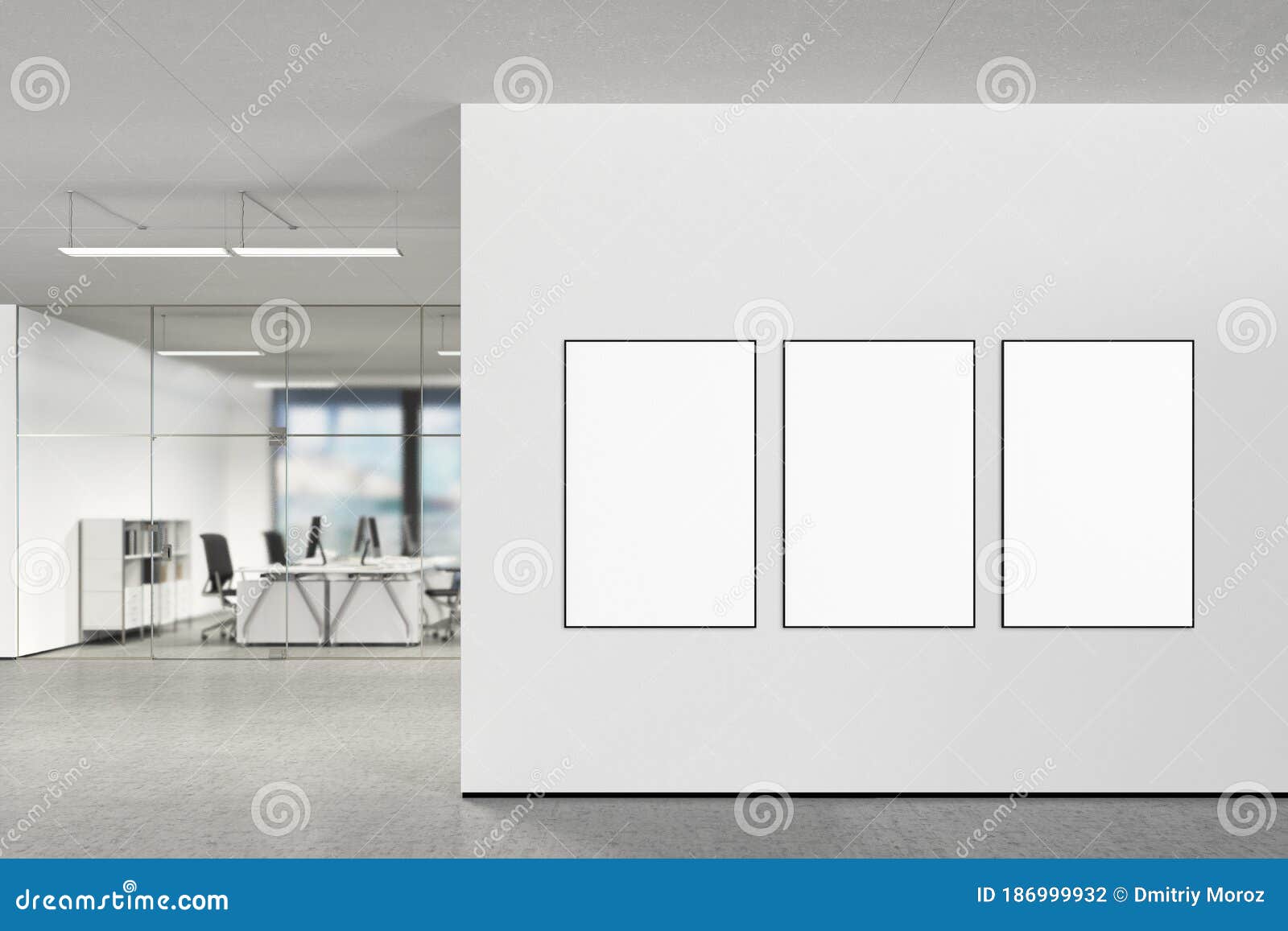 Blank Poster on the Wall in Modern Office Stock Illustration ...