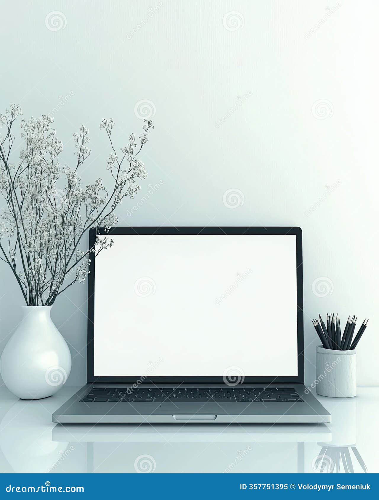 Blank Presentation Slide Displayed on a Modern Laptop in a Serene ...