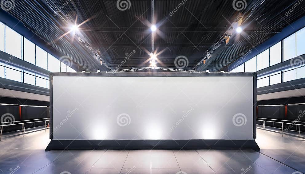 Blank Presswall in Modern Exhibition Hall with Spotlighted Display. 3D Rendering Stock ...