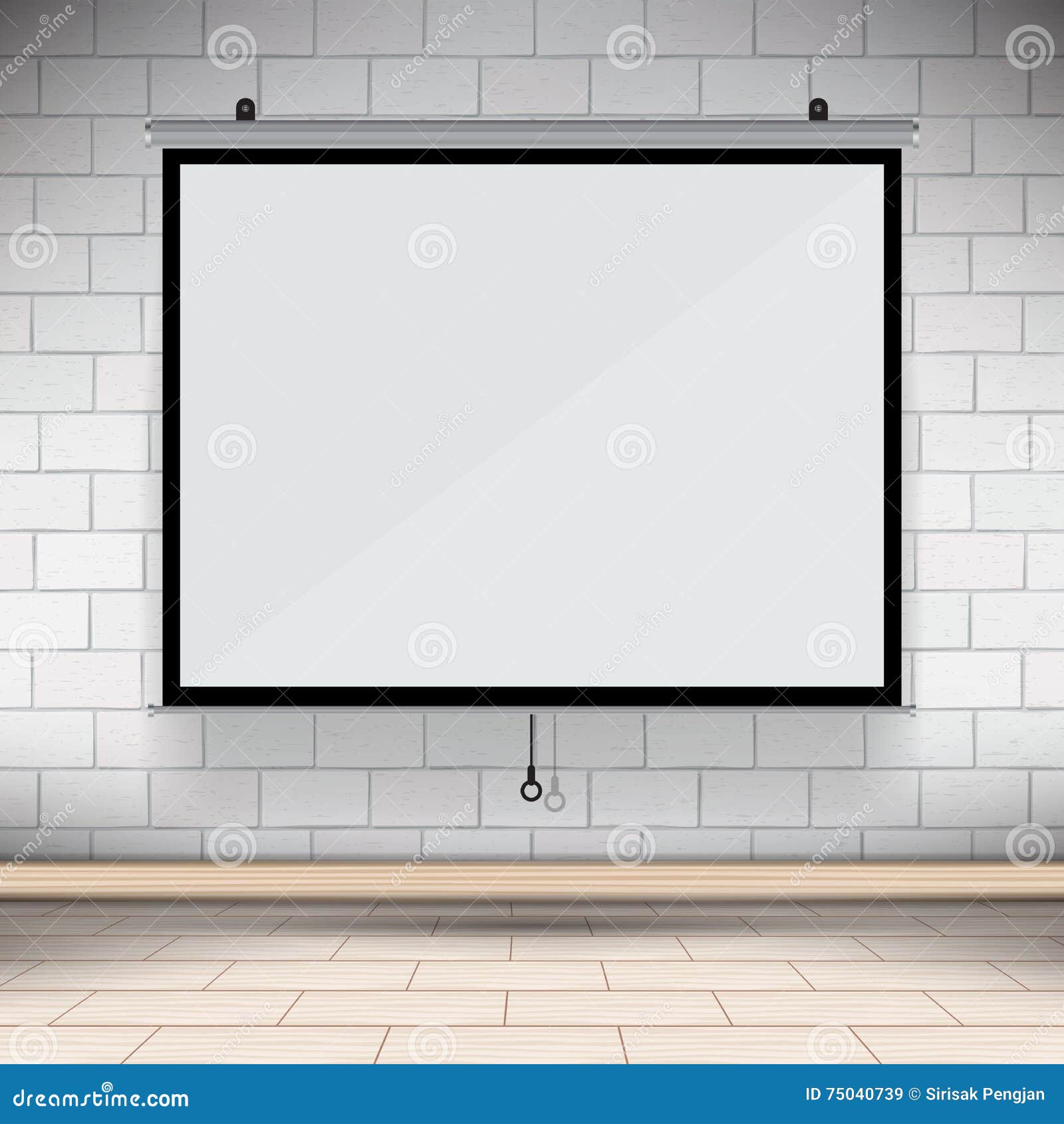 Blank Projector Canvas on Wall in Conference Room Stock Illustration ...