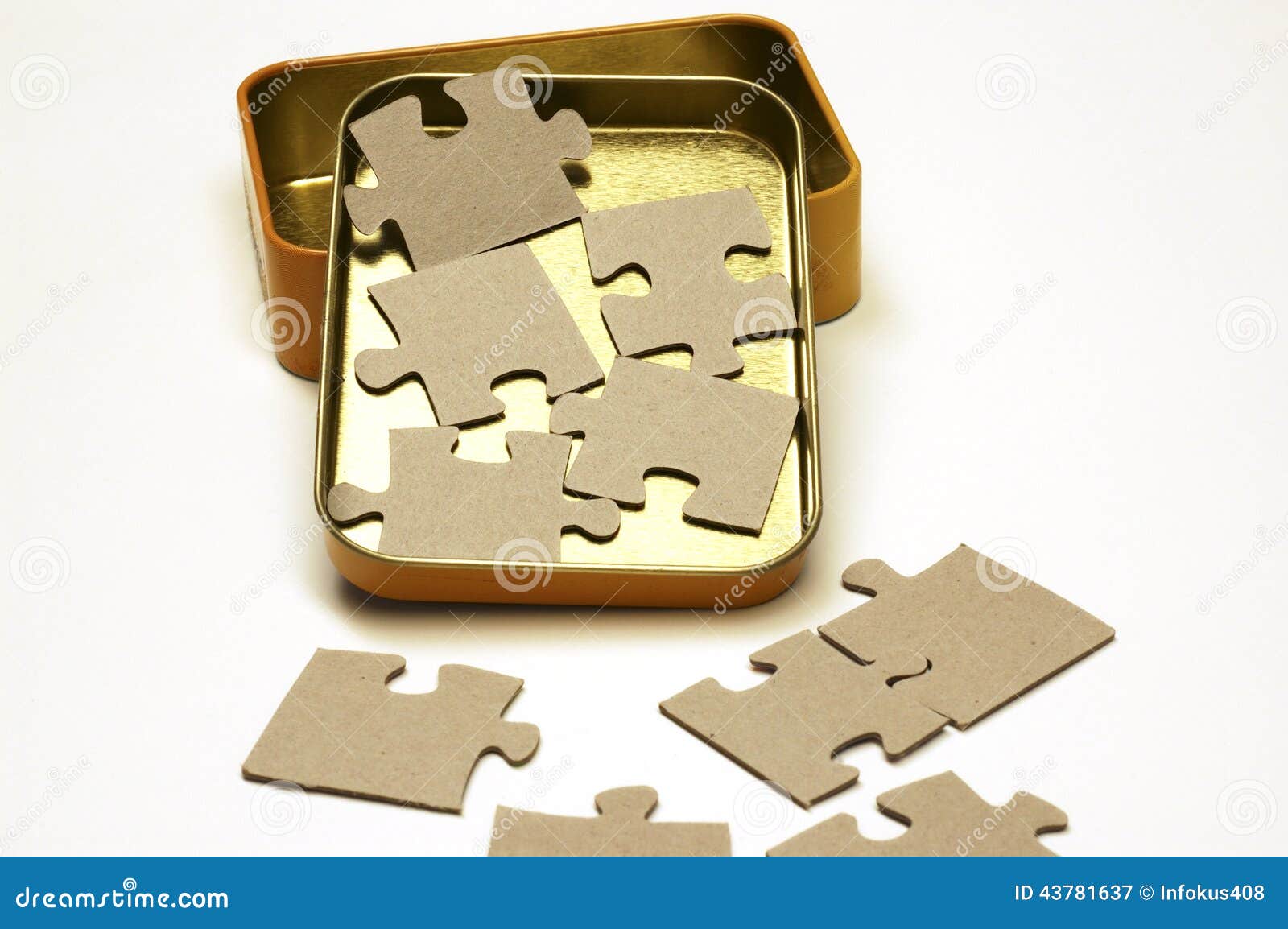 Blank Puzzle Pieces and Tin Box Stock Image - Image of brown, pieces ...