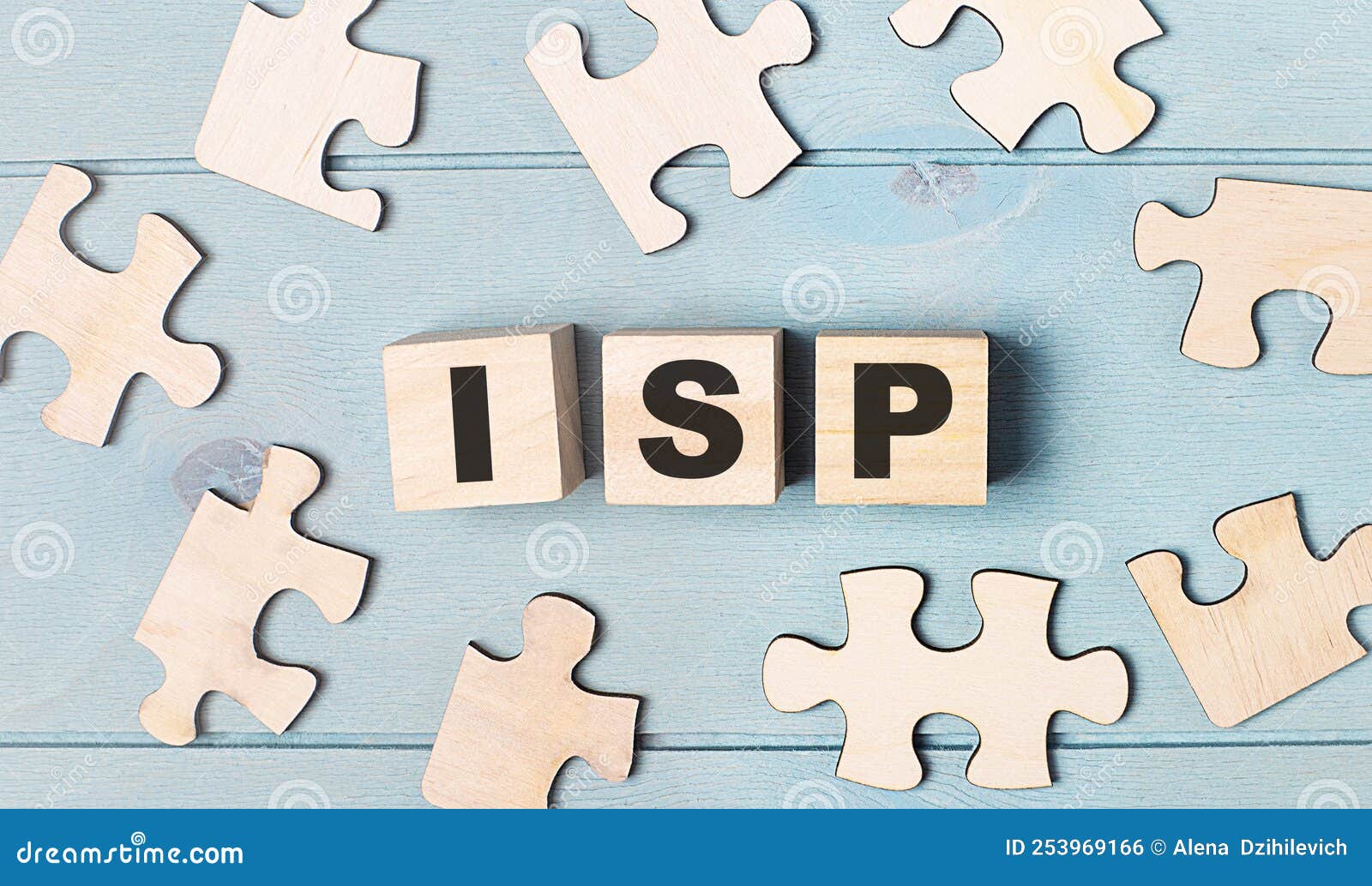 Blank Puzzles and Wooden Cubes with the Text ISP Internet Service ...