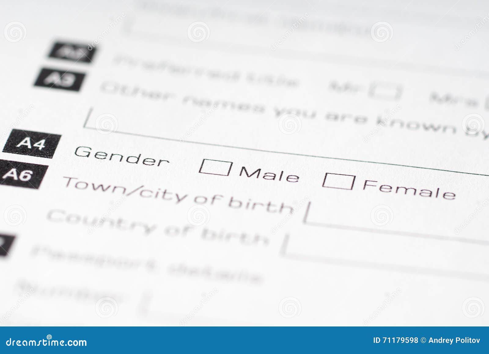 Blank Questionnaire with Gender Choice Stock Photo - Image of blank ...