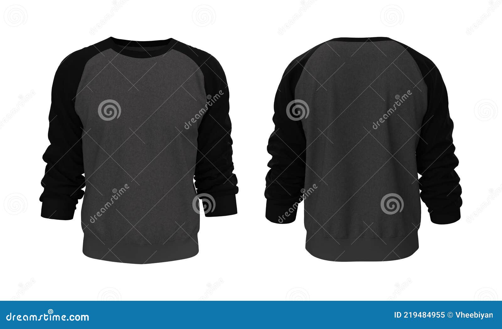 Blank Raglan Sweatshirt Mock Up in Front and Back Views Stock ...
