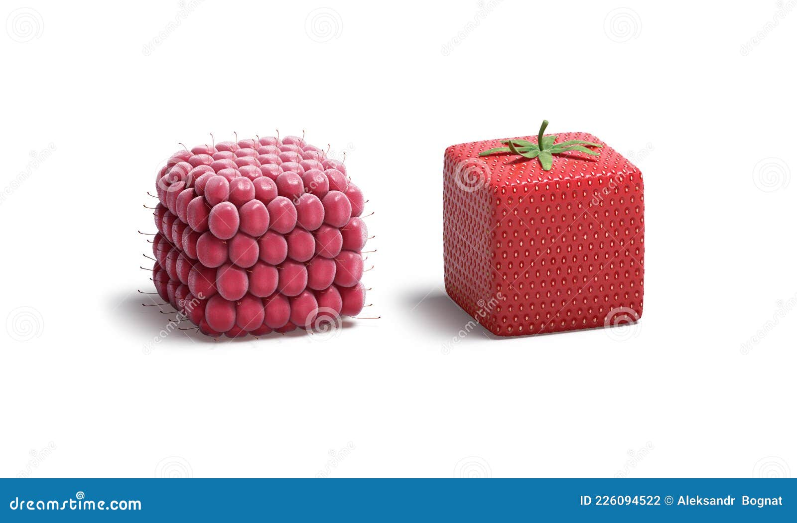 Blank Raspberry and Strawberry Cube Mockup, Isolated Stock Illustration ...
