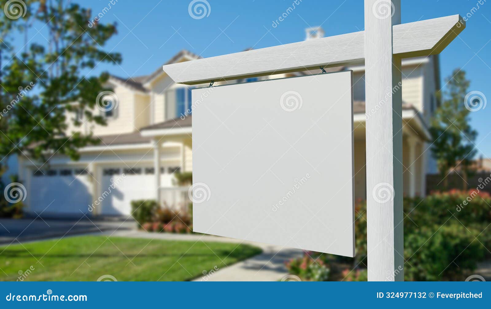 Blank Real Estate Sign in Front of Beautiful House Stock Photo - Image ...