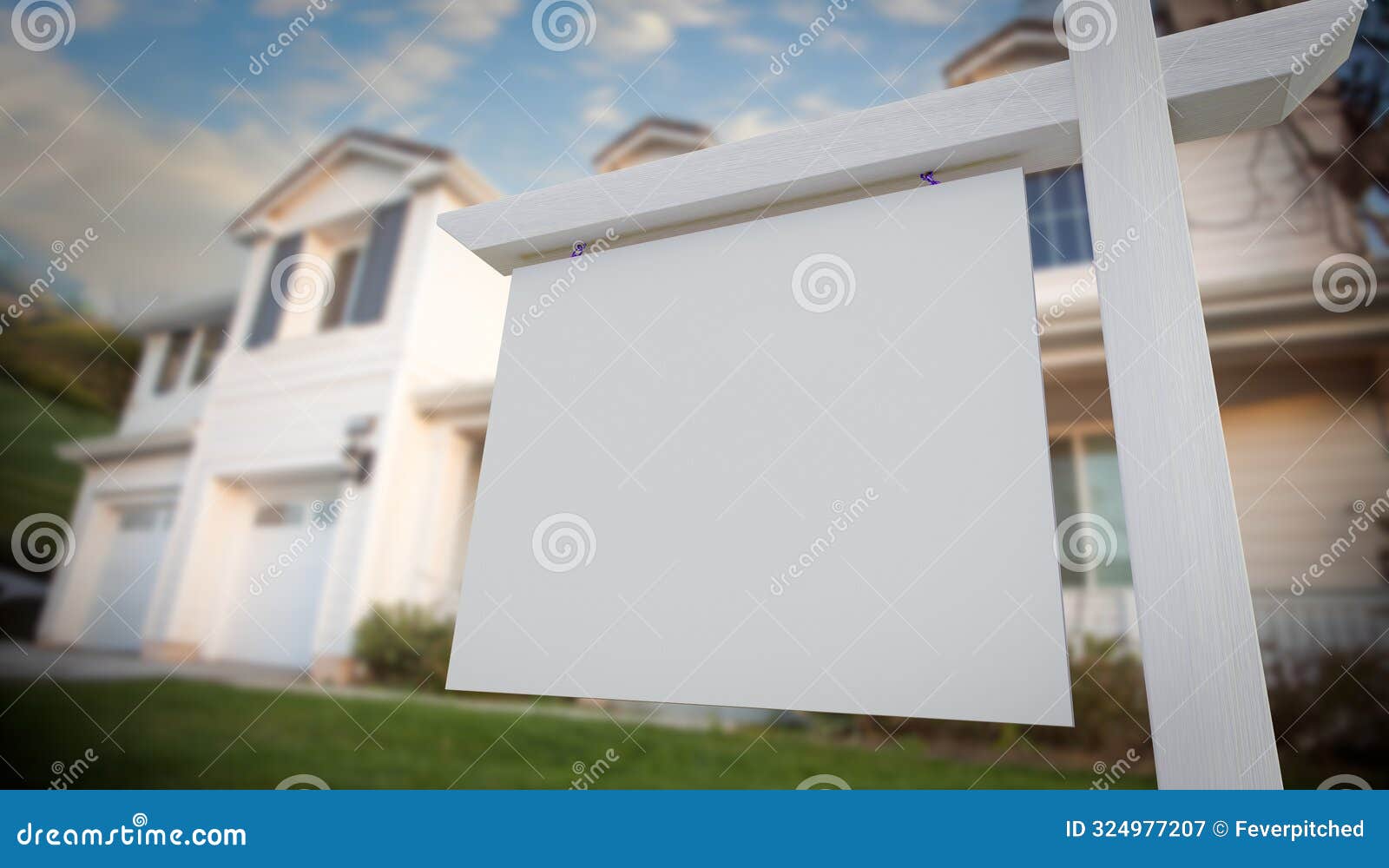 Blank Real Estate Sign in Front of Beautiful House Stock Image - Image ...