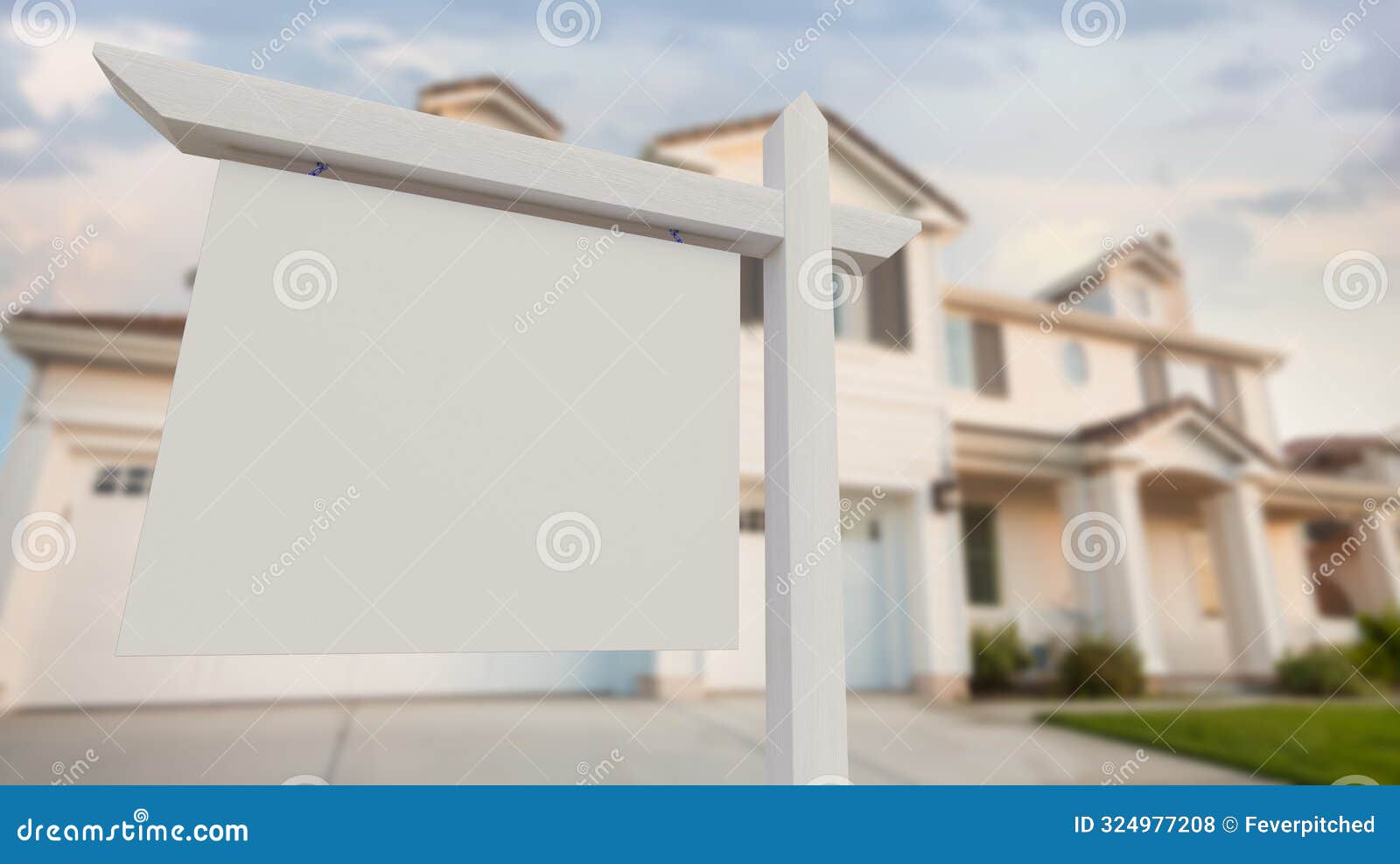 Blank Real Estate Sign in Front of a Modern House Stock Photo - Image ...