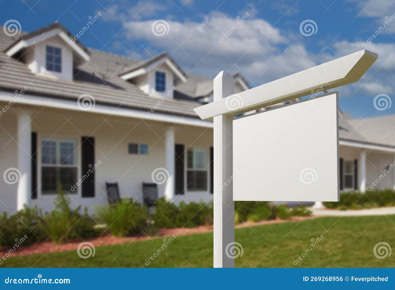 Blank Real Estate Sign in Front of New House Stock Photo - Image of ...