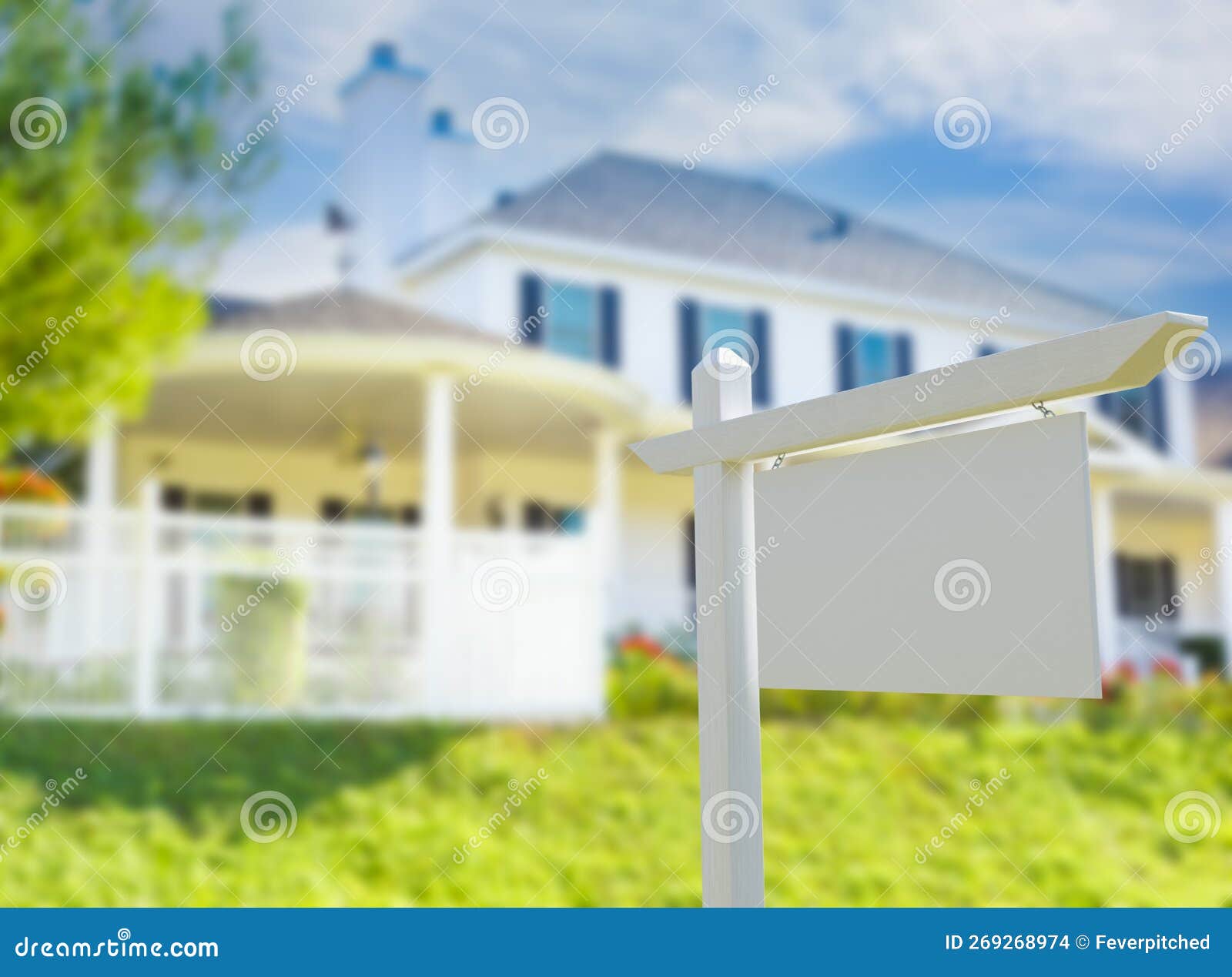Blank Real Estate Sign in Front of House for Sale Stock Photo - Image ...