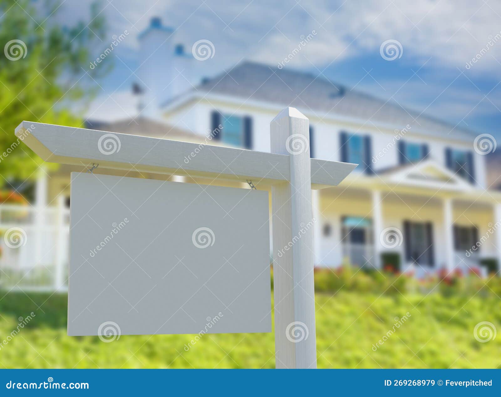 Blank Real Estate Sign in Front of Beautiful House Stock Image - Image ...