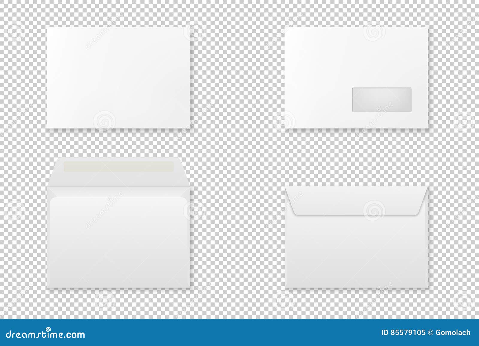 Realistic Envelope. DL Blank Stationery Mockup, Open Closed Front And ...