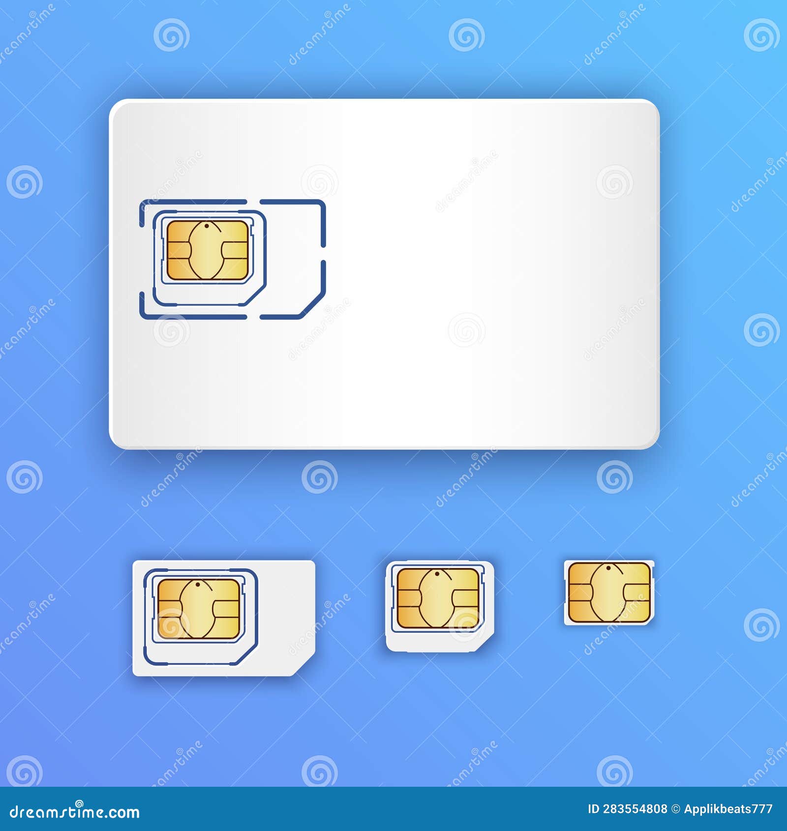 Blank Realistic SIM Card. Set of SIM Cards. Full Size, Mini, Micro and ...