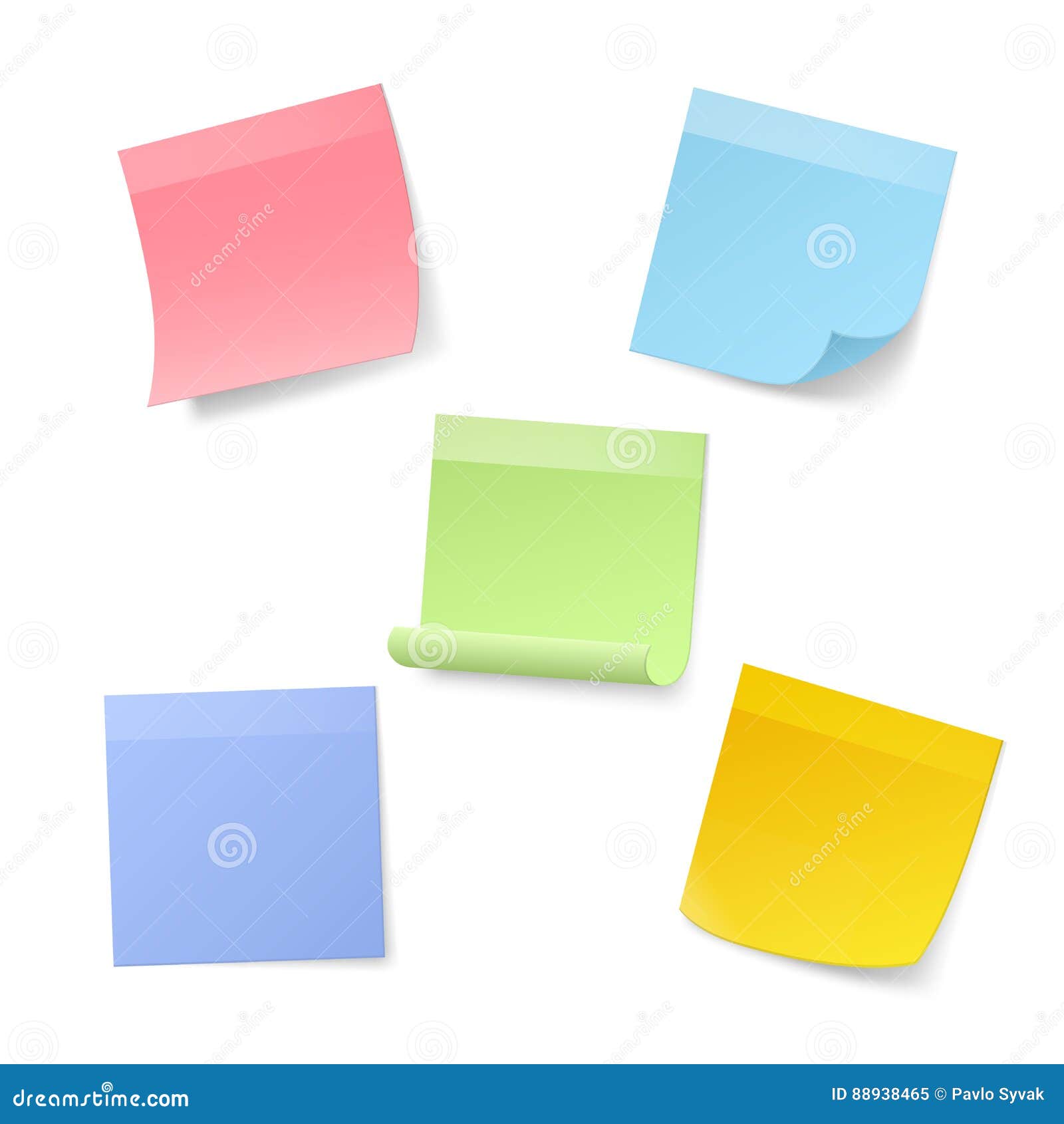 Realistic Sticky Notes Sheets With Curved Corner. Paper Reminders ...