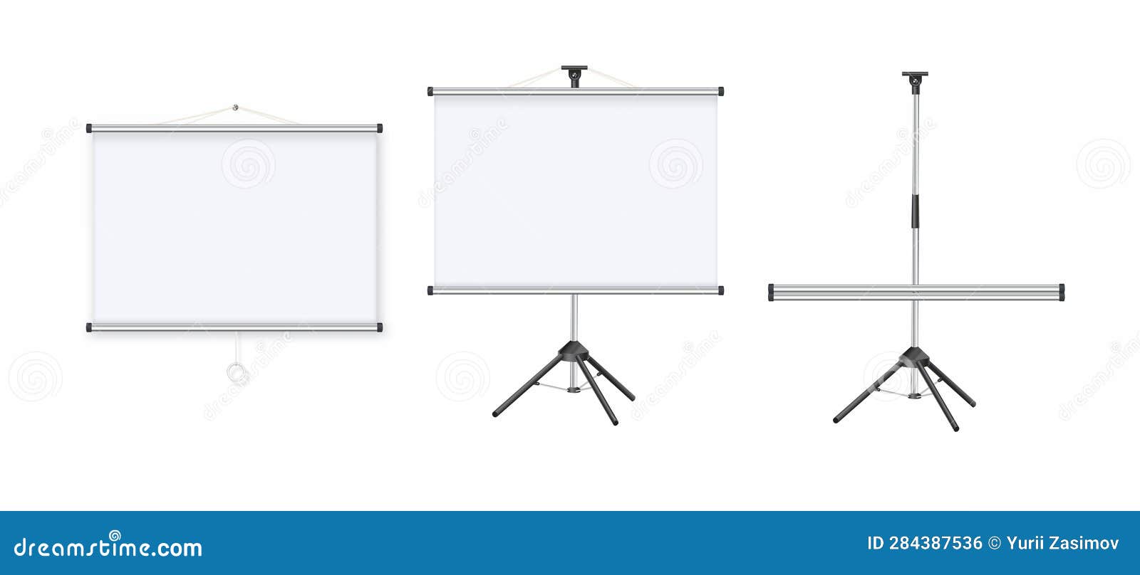 Blank Realistic Tripod Portable Projection Screen. Isolated On White ...