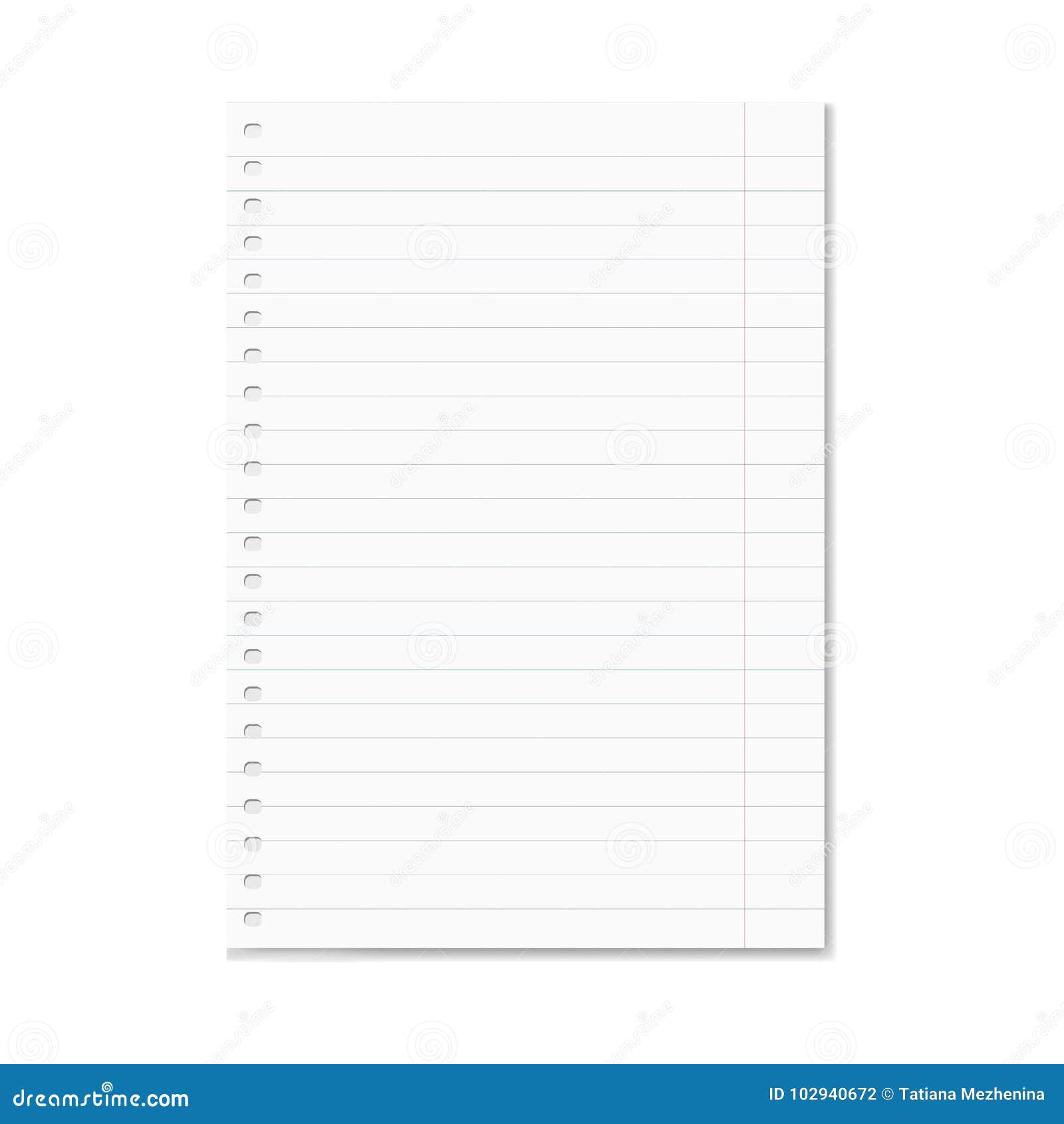 Blank Realistic Vector Lined Copy-book Sheet with Red Margins Stock ...