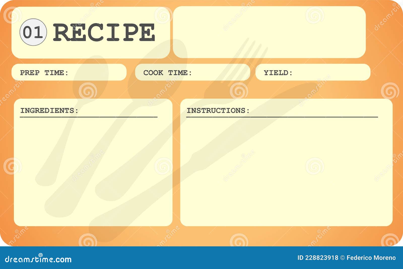 Blank Recipe Card Decorated with Table Cutlery. Colored Kitchen Notes ...