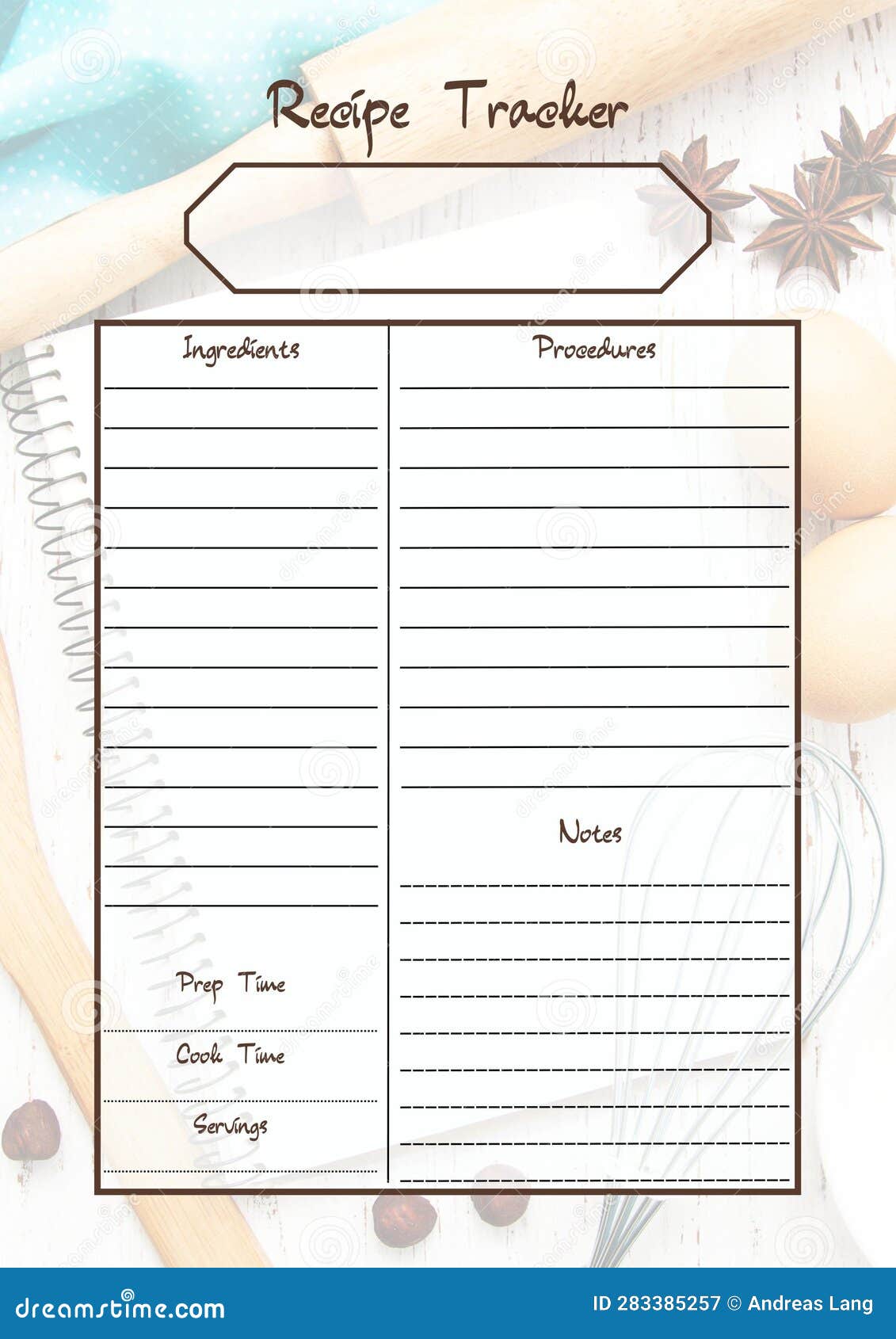 Blank Recipe Digital Planning Insert Sheet Printable Page Template ...