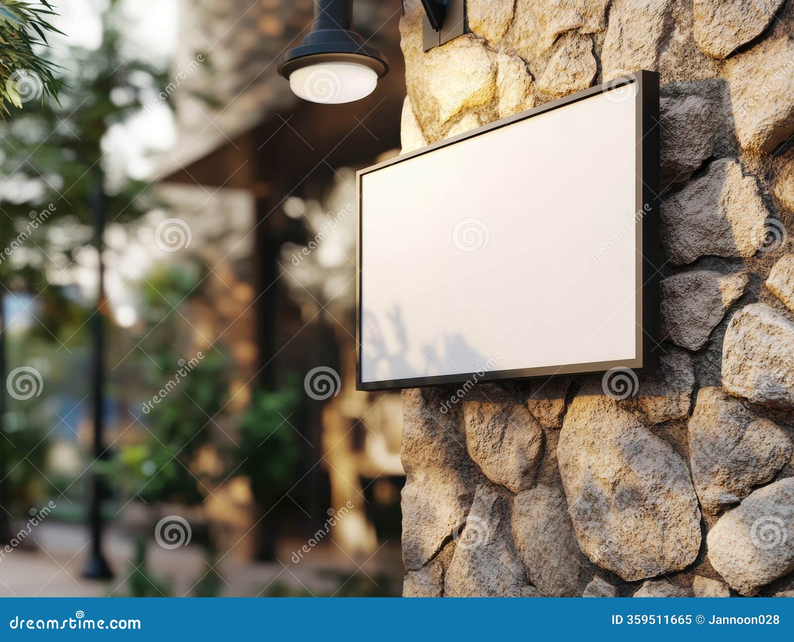 Blank Rectangular Sign on Stone Wall Ready for Custom Text and Business ...